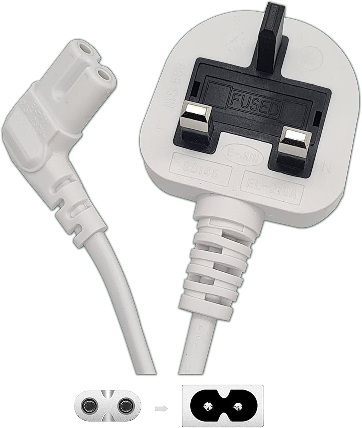 Agagadgets, Angled White 5M Mains Power Cable LG 4k UHD TV Figure 8 2 ...