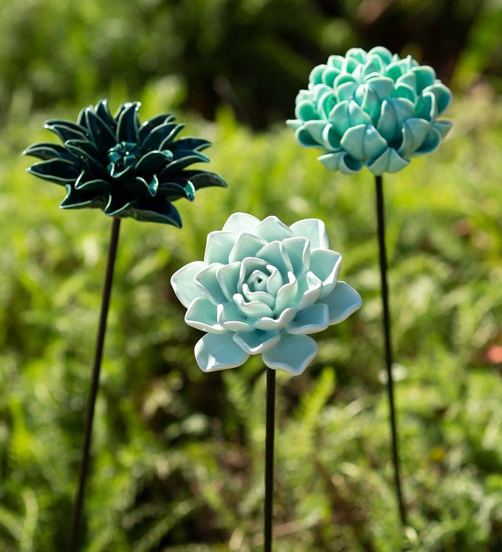 Amazon.com: VivaTerra Ceramic Flower Shaped Garden and Planter Stakes ...