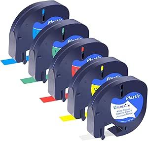 Amazon.com: USUPERINK 5 Pack Plastic Letra Tag Label Tape Black on White/Yellow/Red/Green/Blue ...