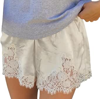 Melliflo Womens Cute Satin Lace Shorts Lounge Lace Trim Patchwork ...