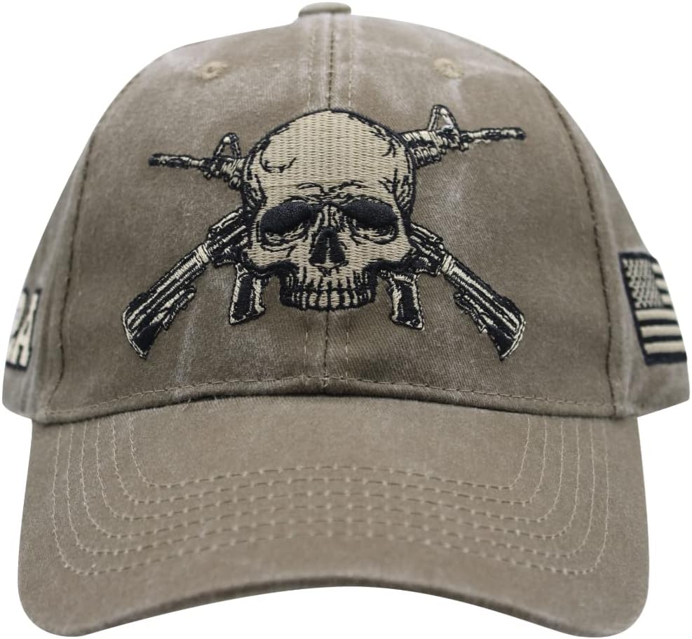 EAGLE CREST 2nd Amendment Skull and Rifle Baseball Cap. Washed Khaki at ...