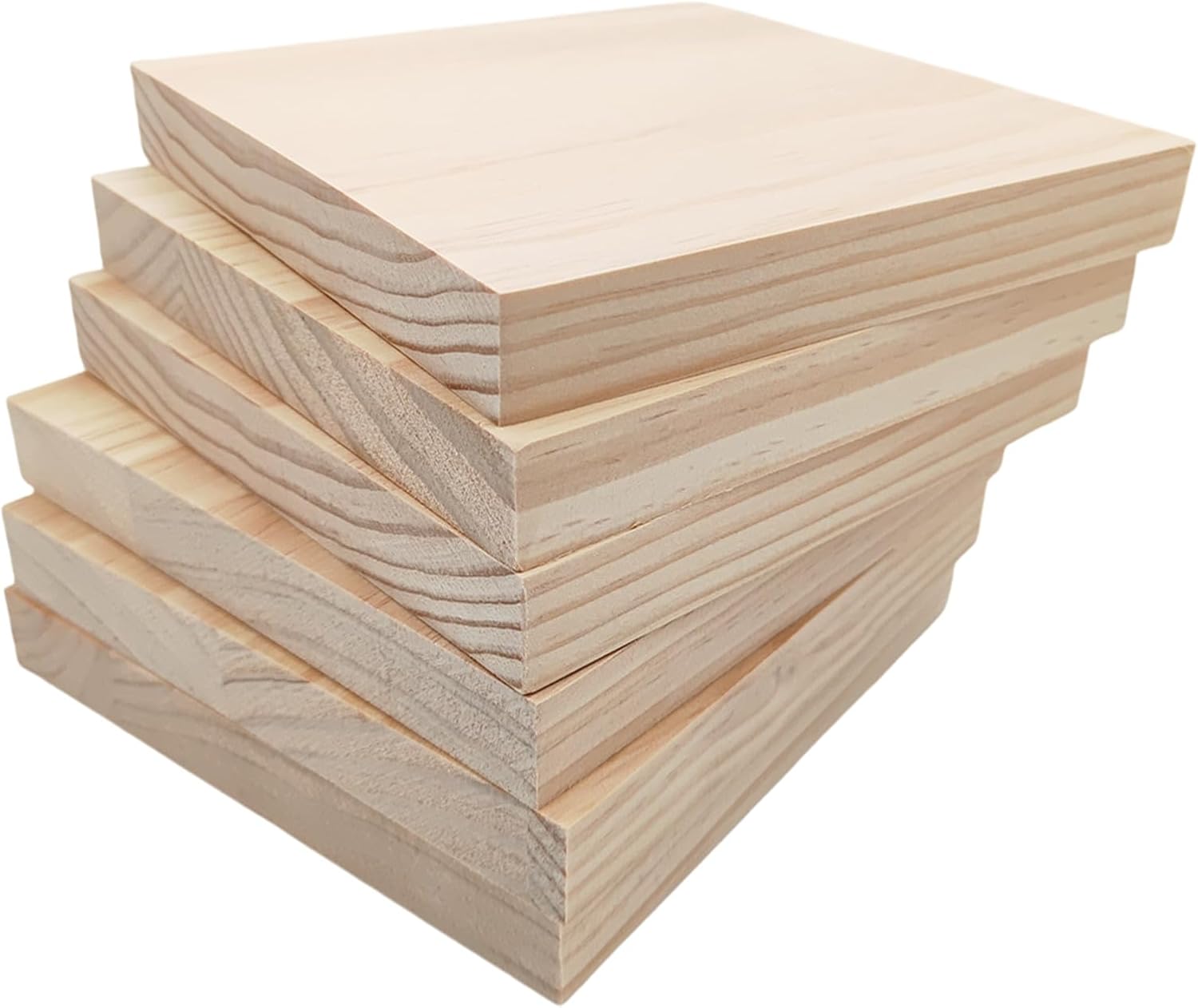 6PCS Unfinished Wood Square Blocks for Crafts, 15x15x2cm Blank Wooden ...