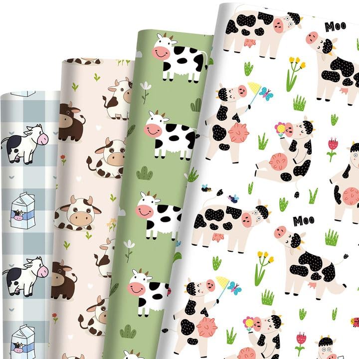 Amazon.com: Sanixin 12 Sheets Cow Wrapping Paper Floral Cow Dairy ...