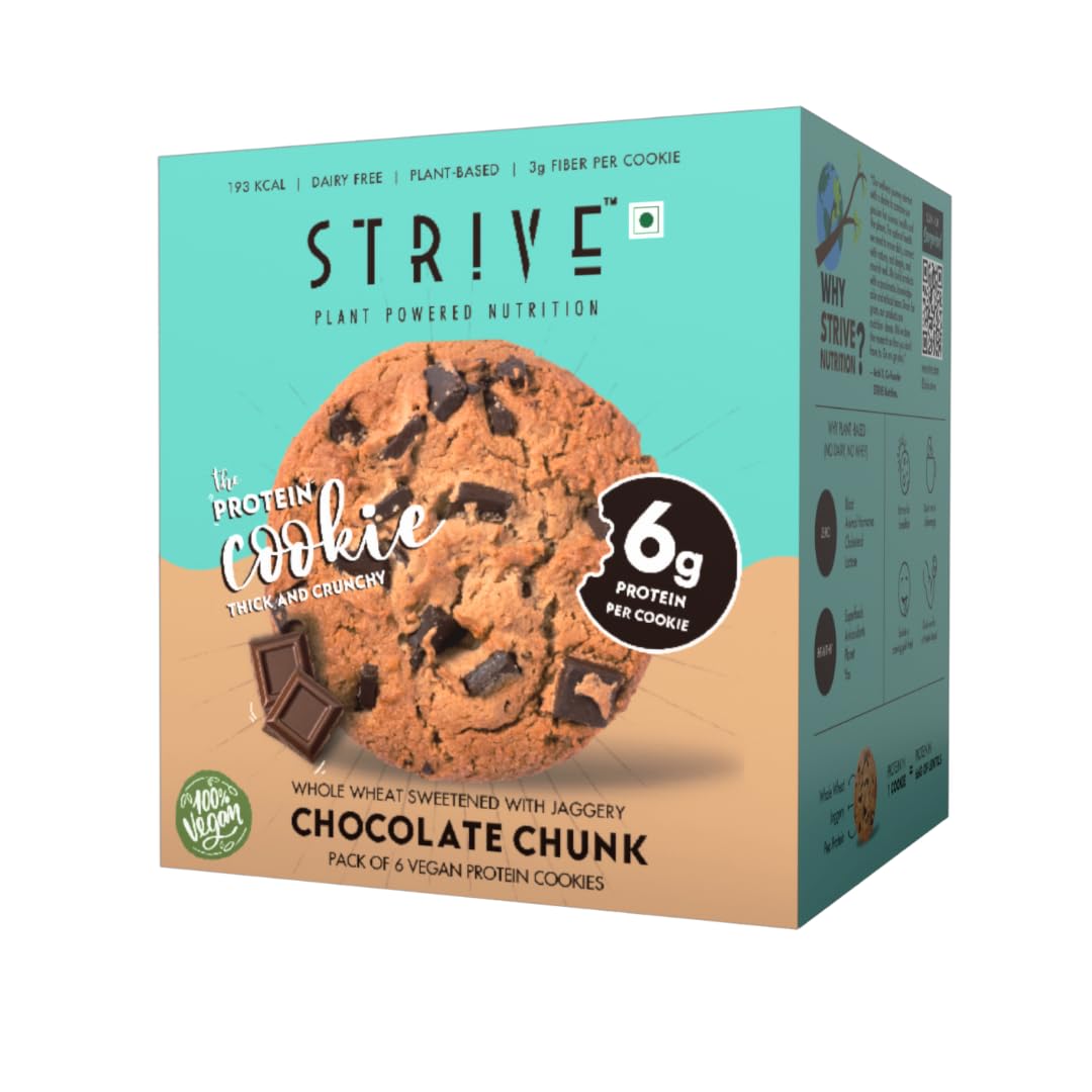 Strive Vegan Protein Cookies with Chocolate Chunks, 6g Plant Protein ...