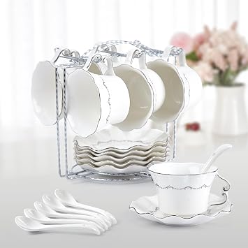 Amazon.com | DUJUST Tea Cups and Saucers Set of 6 (8.5 OZ), Luxury Tea ...