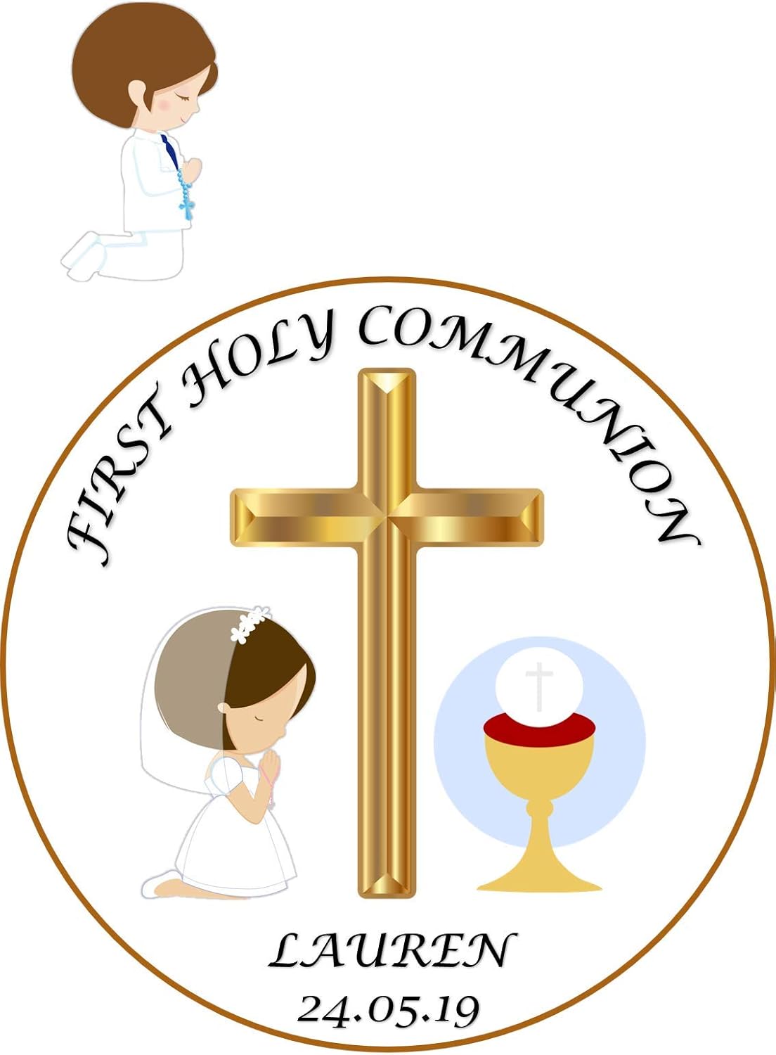 First Holy communion circle round edible cake topper Boy or Girl (Icing ...
