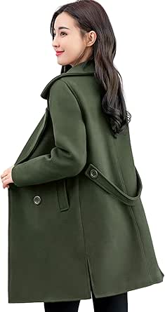 Amazon.com: chouyatou Women's Elegant Lapel Collar Double Breasted Wool Blend Pea Coat with Belt ...