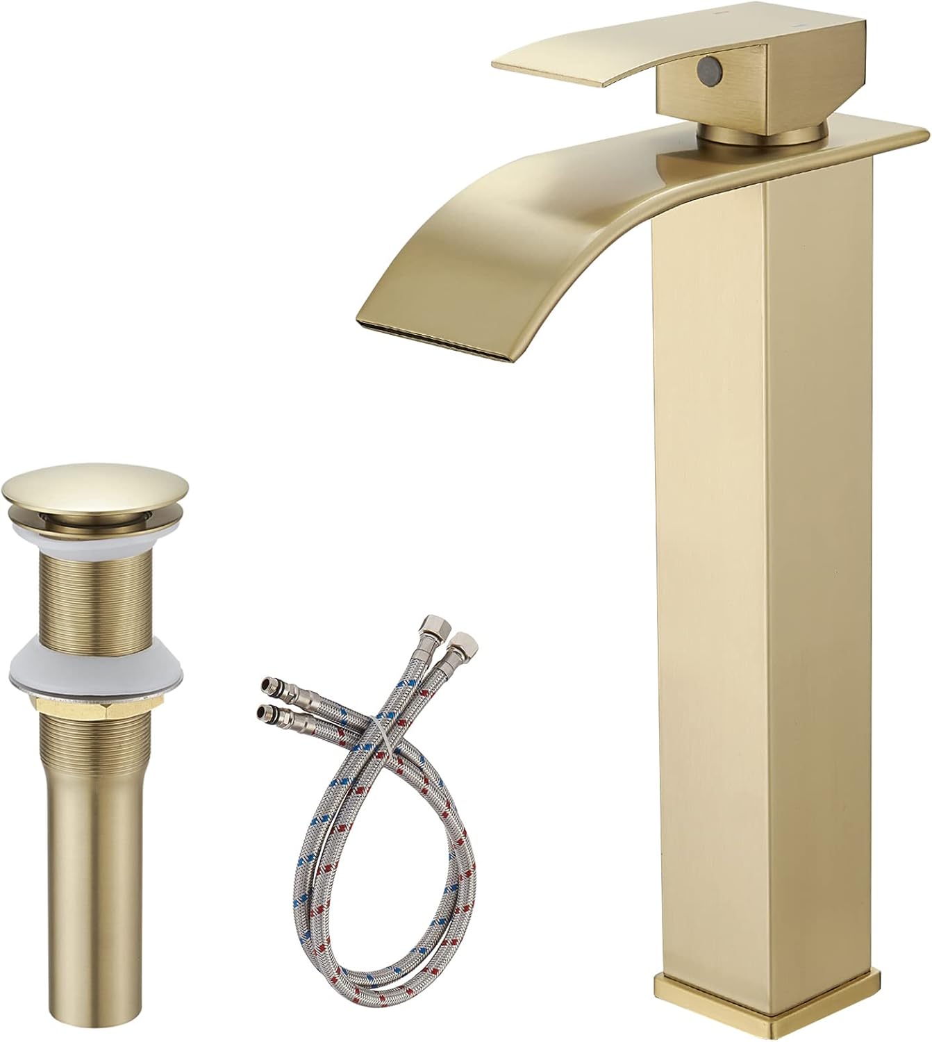 BATHLAVISH Bathroom Vessel Sink Faucet Waterfall Brushed Gold Tall Body ...