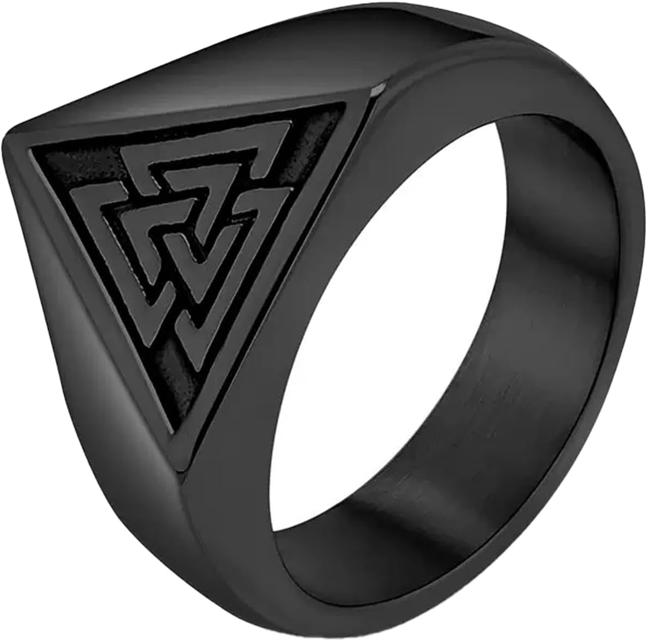 Triangular Rune Ring Titanium Steel - 15mm Norse Viking Band, Faceted ...