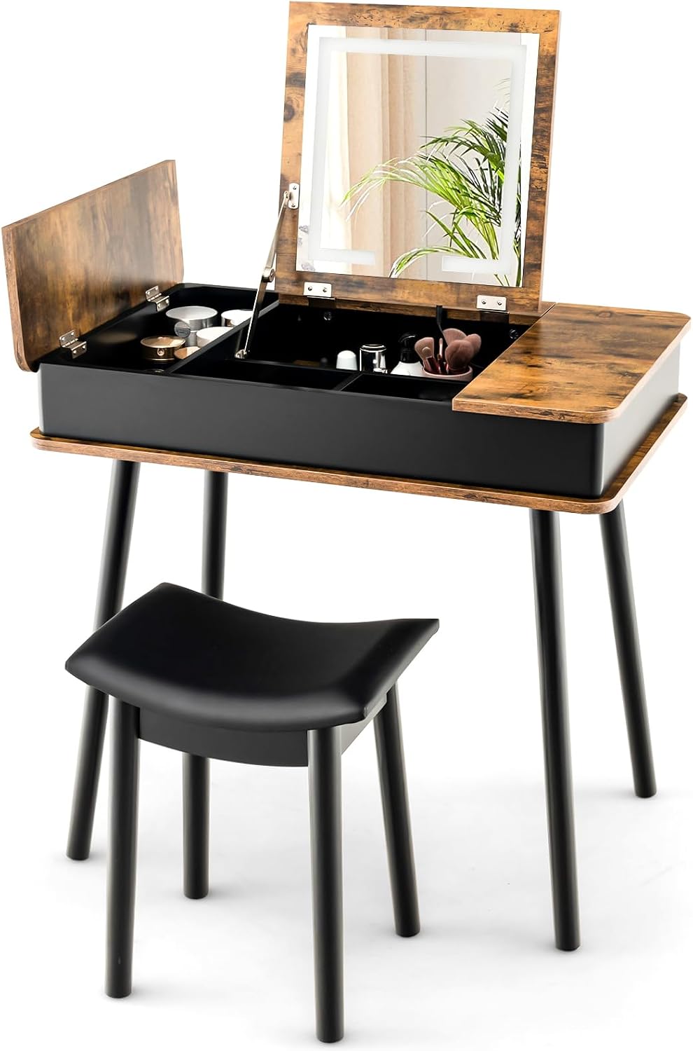 Amazon.com: GOFLAME Vanity Table Set with Flip-top Mirror, Vanity ...