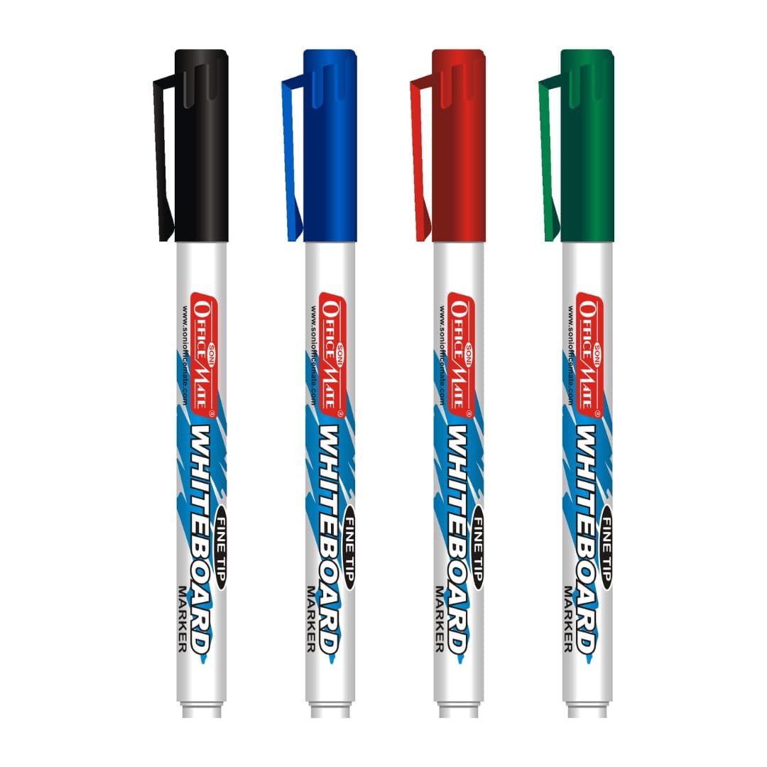 Soni Officemate Slim Whiteboard Fine Marker, Assorted Colour-(4 Pcs- 2 ...
