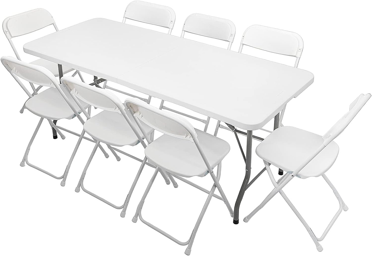 Amazon.com: VINGLI 6 FT Plastic Folding Table Set with 8 White Folding ...