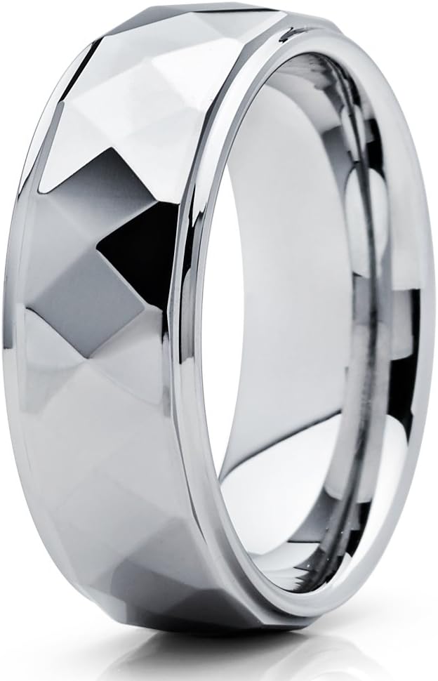 Silly Kings 8mm Tungsten Wedding Band Faceted Tungsten Wedding Ring Anniversary Ring Tungsten ...