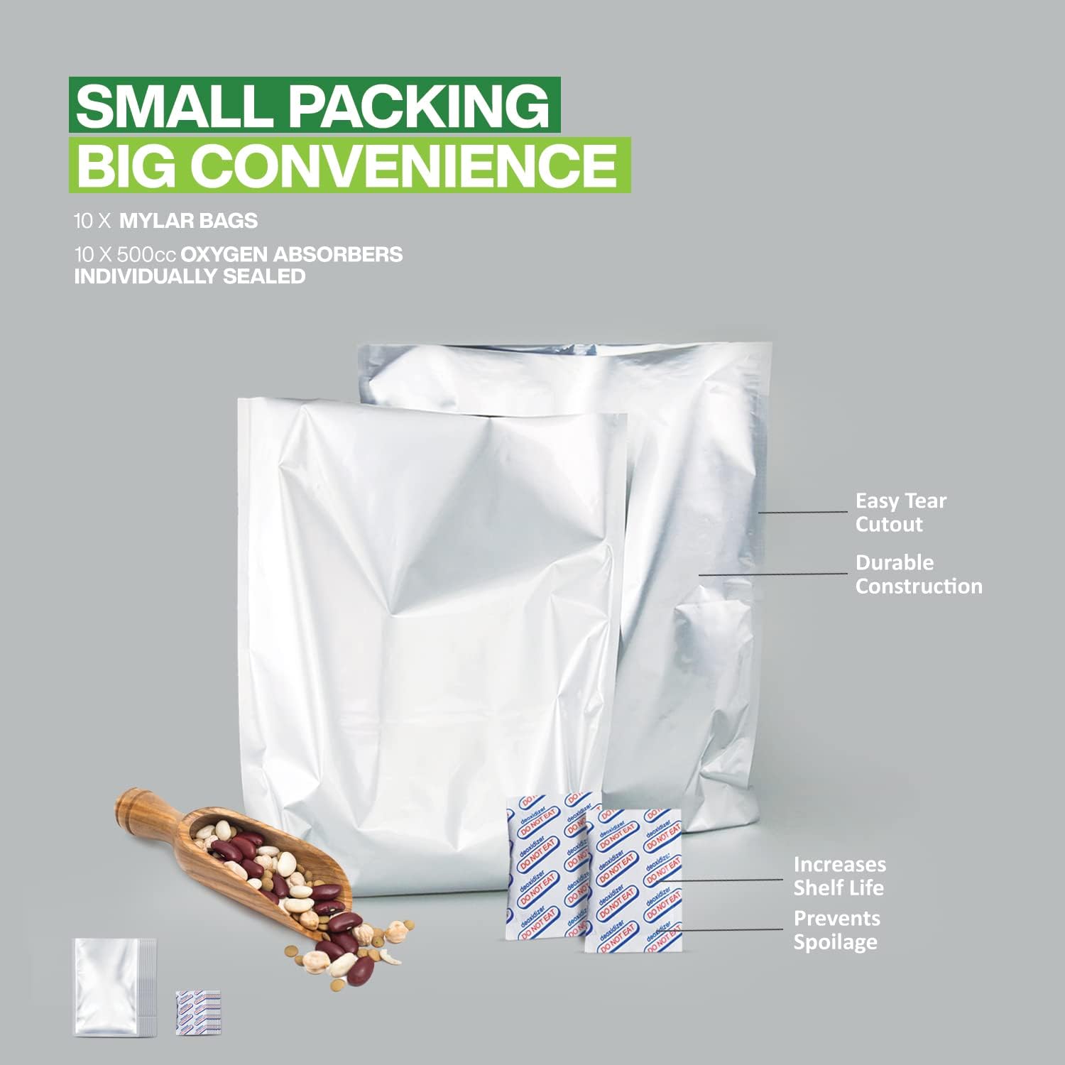 Buy 10 Pcs 1-Gallon Mylar Bags + 10 Pcs 500cc Oxygen Absorbers Packets ...