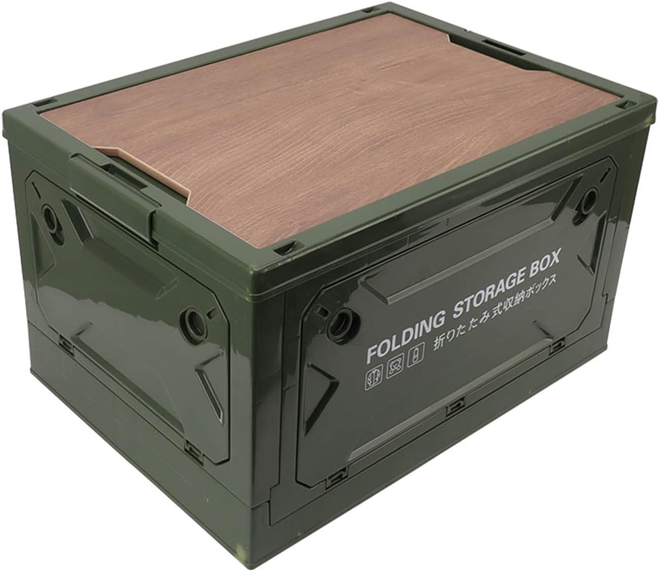 Folding Storage Camping Box with Wood Lid, 50L Storage Bin, Collapsible ...