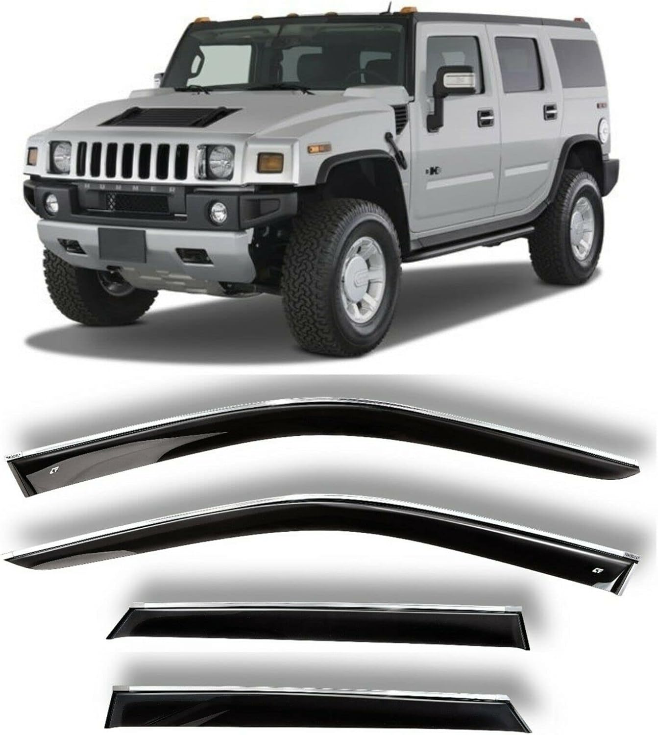 Chrome Window Deflector Set of 4-Pieces - Car Trim Side Vent Shades ...