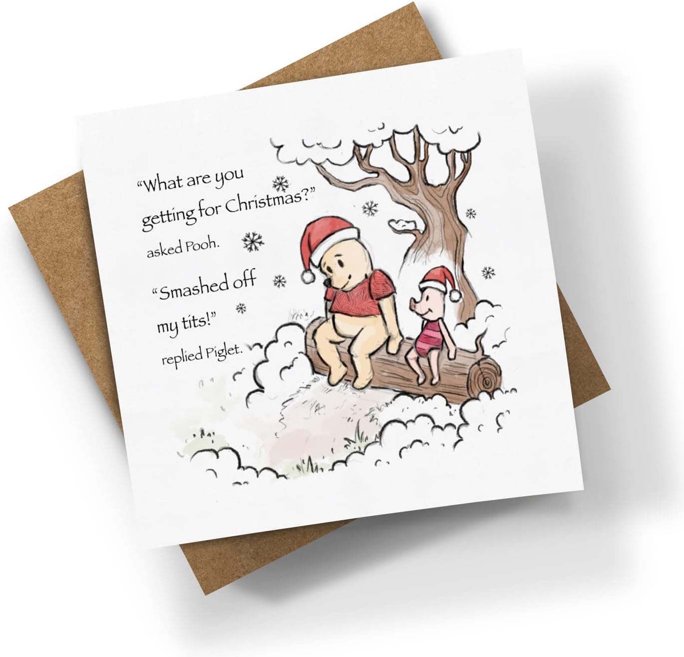 Rude Christmas Hats Winnie the Pooh & Piglet Square Card - WATERCOLOUR ...