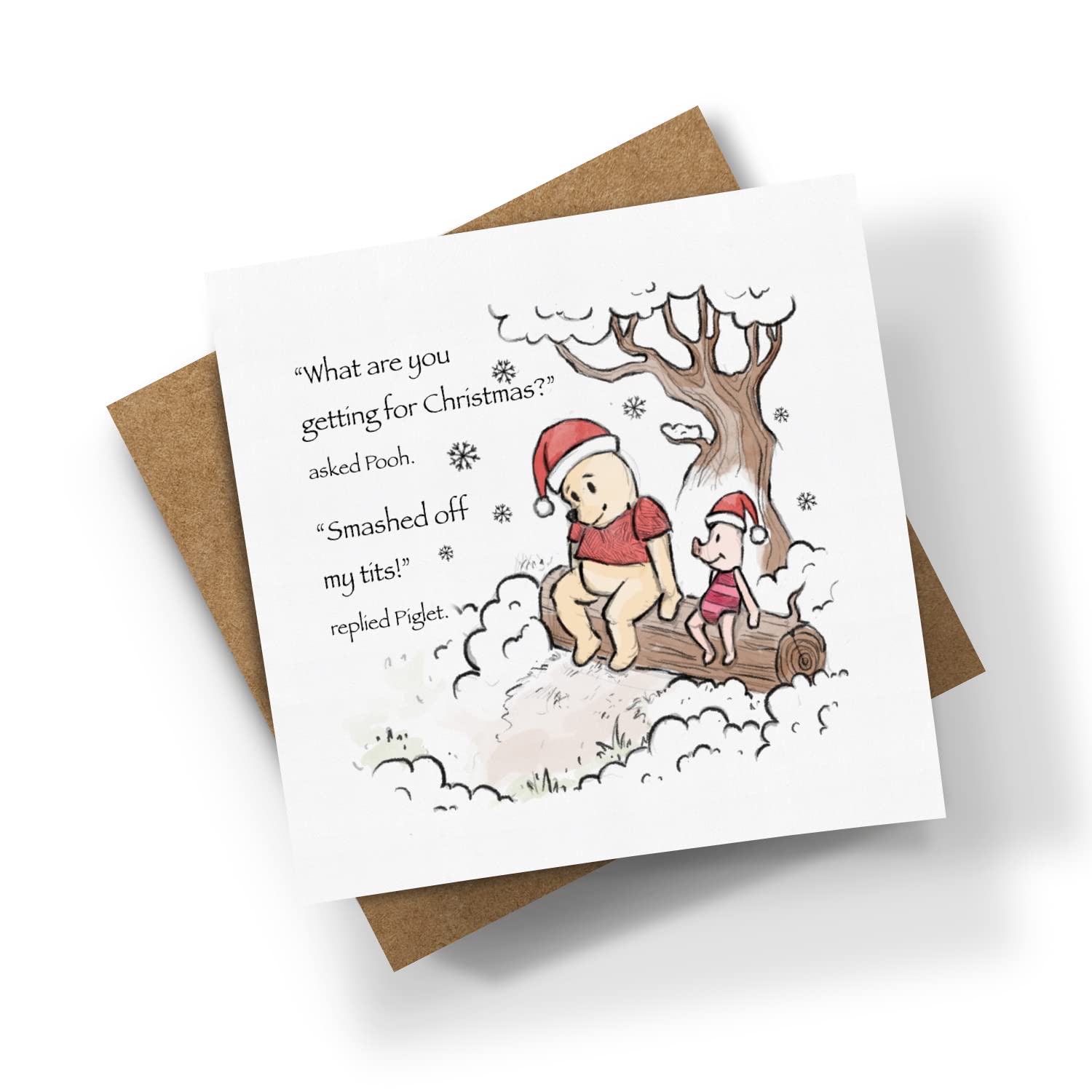 Rude Christmas Hats Winnie the Pooh & Piglet Square Card - WATERCOLOUR ...