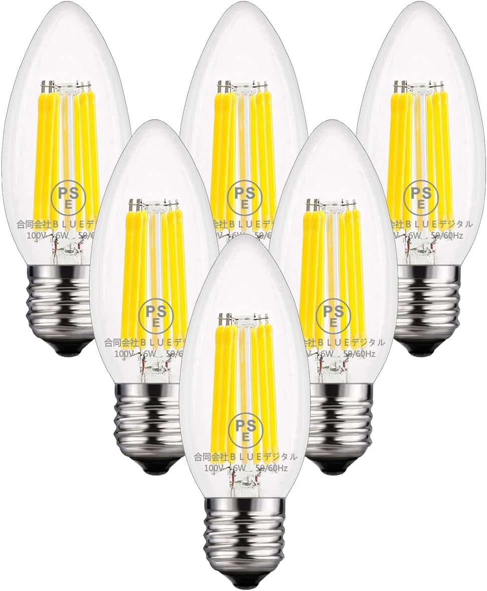 Amazon | ZYYRSS 6W シャンデリア電球 E26口金 60W形相当 720LM LED フィラメント電球 4000K 昼白色 蝋燭型 広配光タイプ クリア電球 省エネ PSE認証 ...