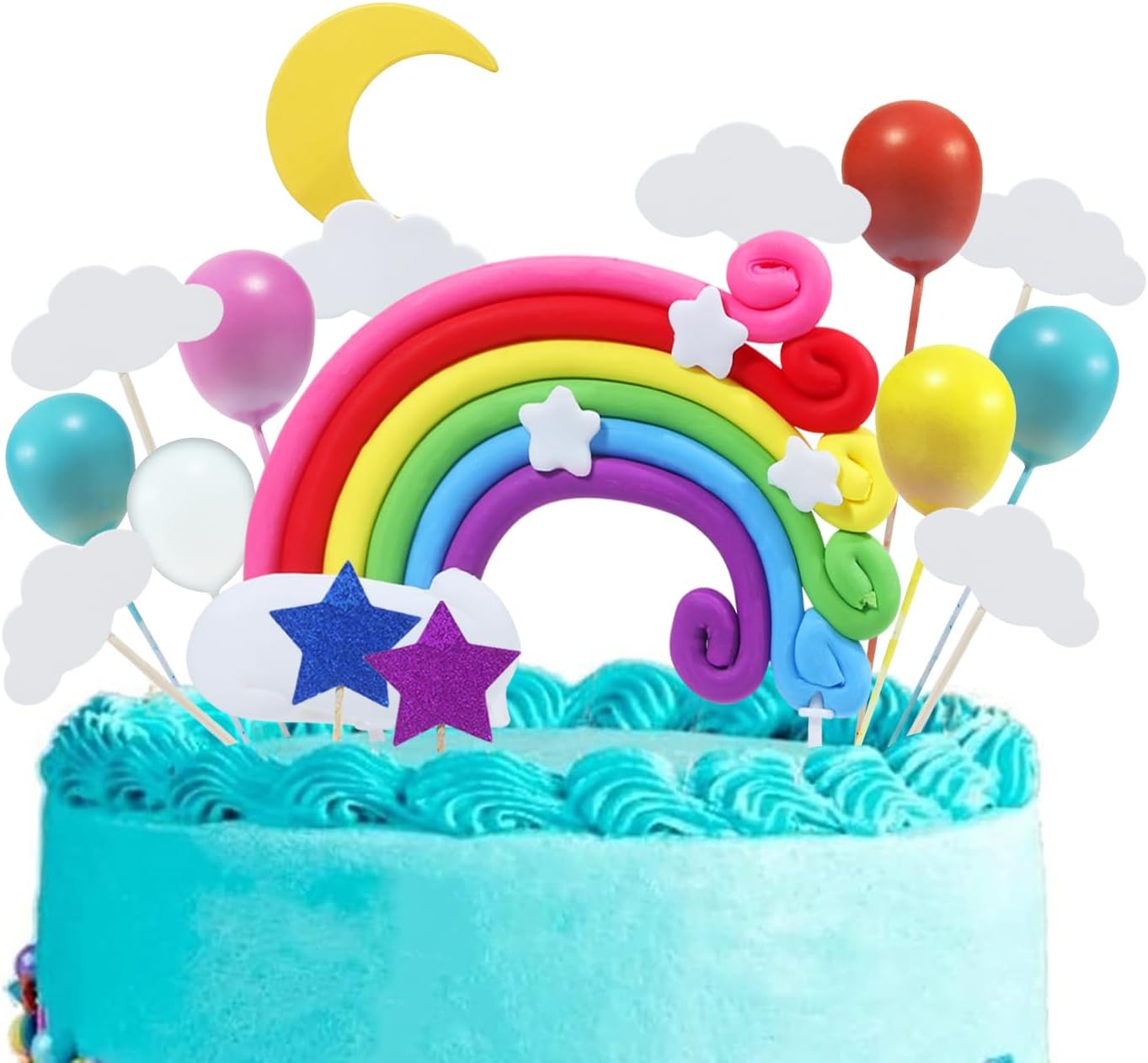 Amazon.com: BlingABC Rainbow Cloud Cake Topper, 15Pcs Colorful Rainbow ...