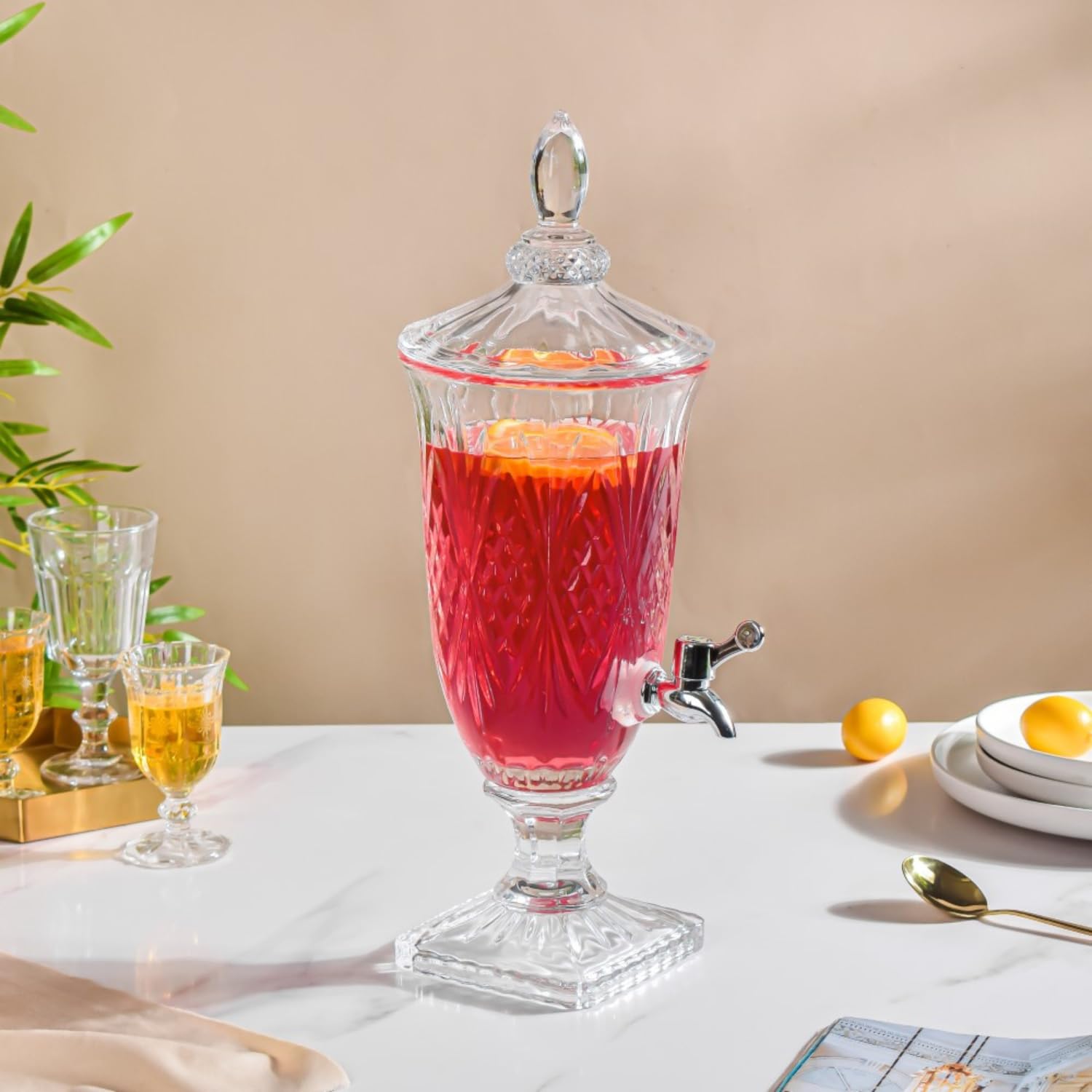 Nestasia Glass Juice Dispenser with Stainless Steel Tap and Removable Lid, Crack-Resistant | for ...
