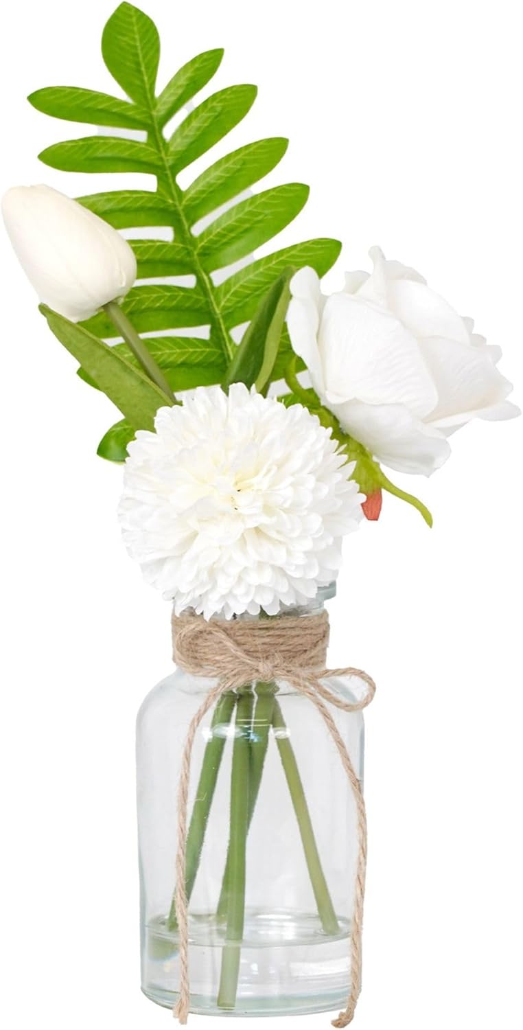 Amazon.com: Muhanjia Artificial Flowers in Glass Vase with Faux Water ...