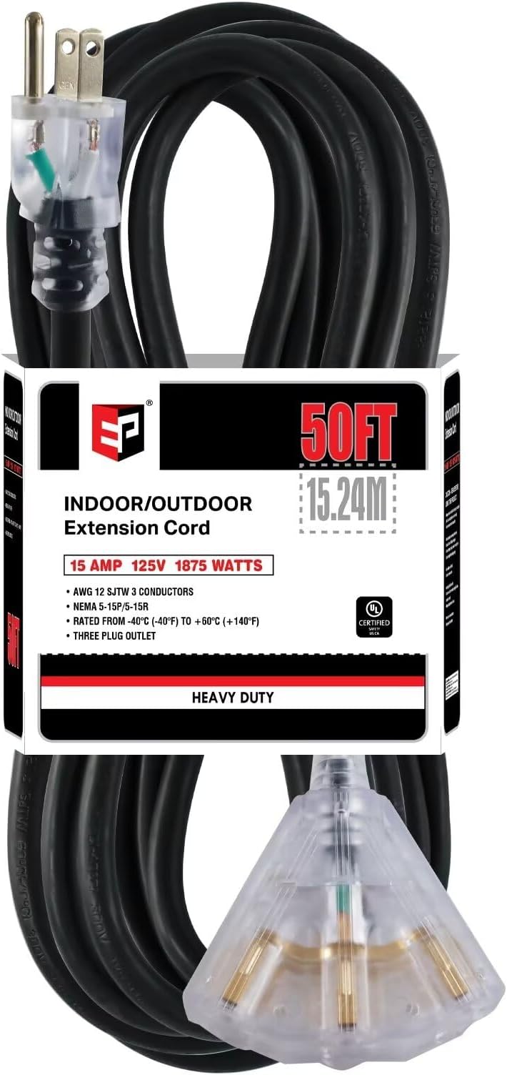 Amazon Outdoor Extension Cord 50 Ft With 3 Outlets 3 Prong 90