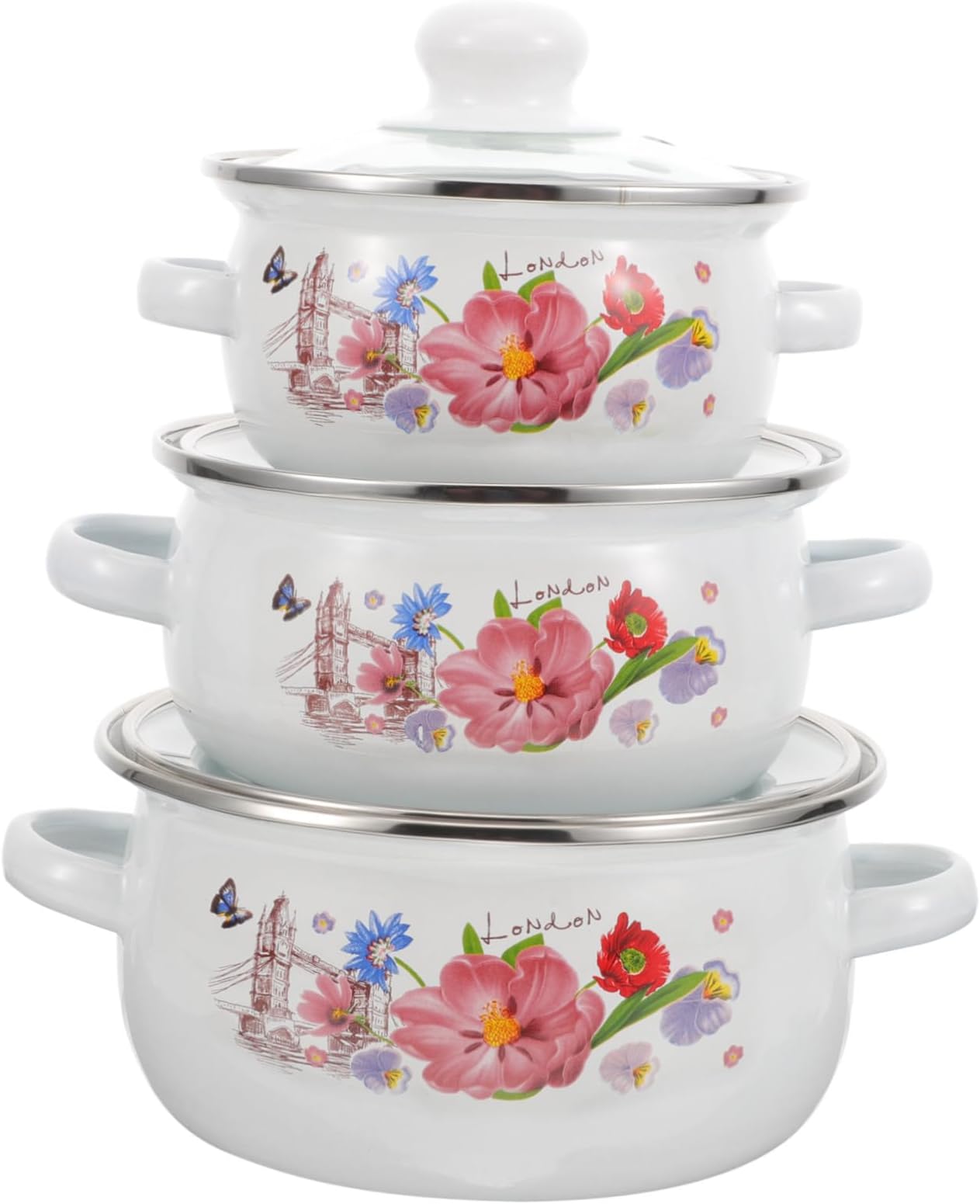 Amazon.com: Yardwe 3pcs Enamelware Pot Set, Enamel Stockpot with Lid ...
