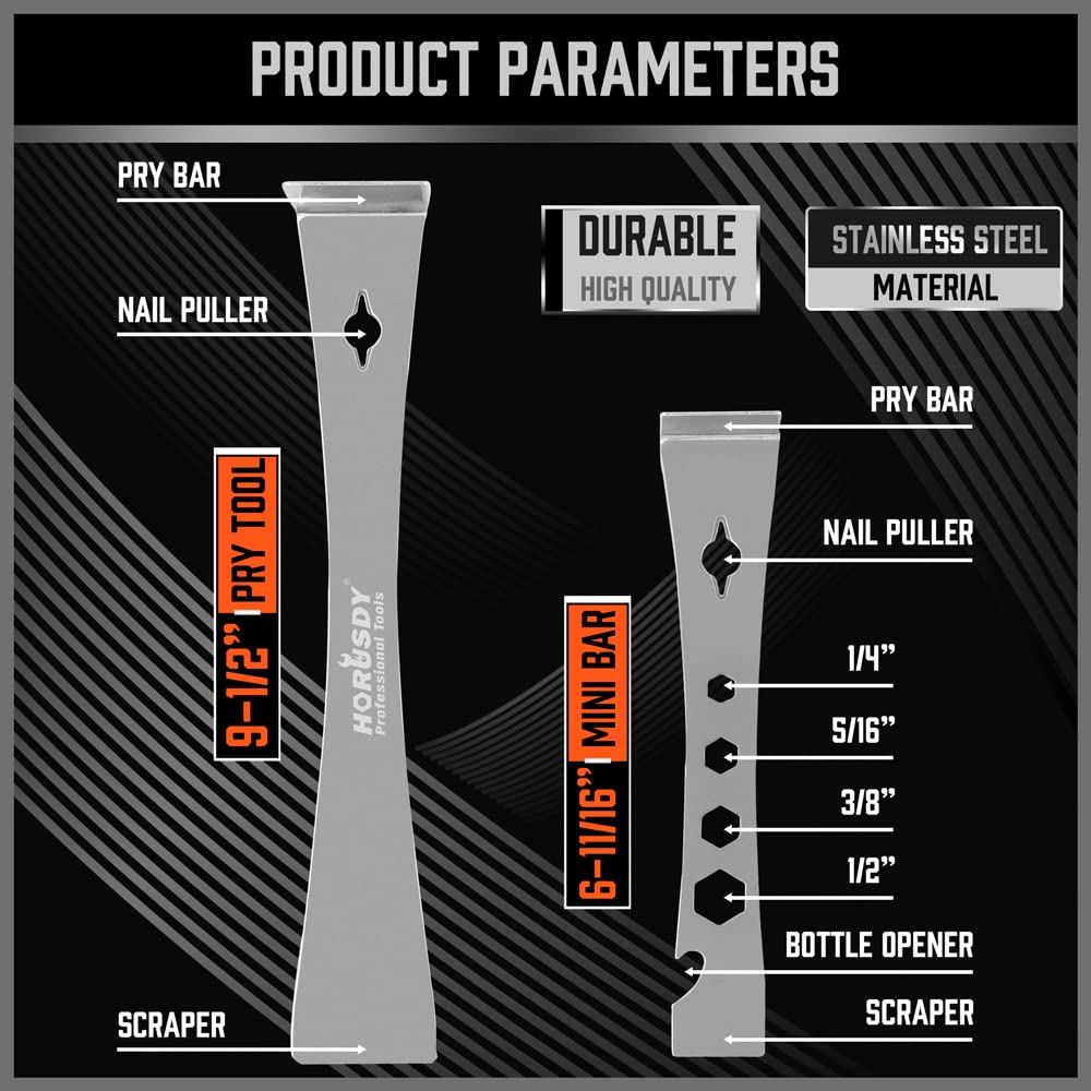 Snapklik.com : HORUSDY 2-Piece Pry Bar Scraper Set, Stainless Steel Flat Pry Bars