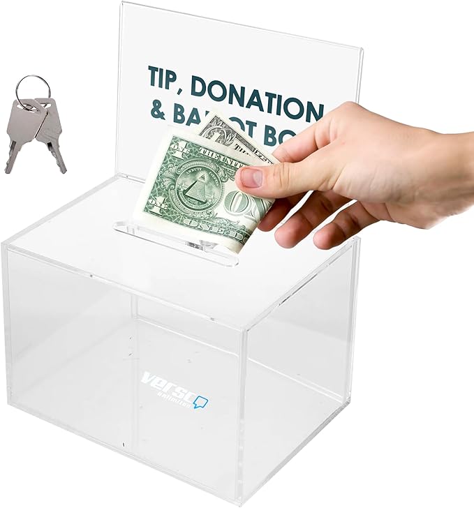 Amazon.com: Versco Unlimited Verso Clear Acrylic Donation Box with Lock ...