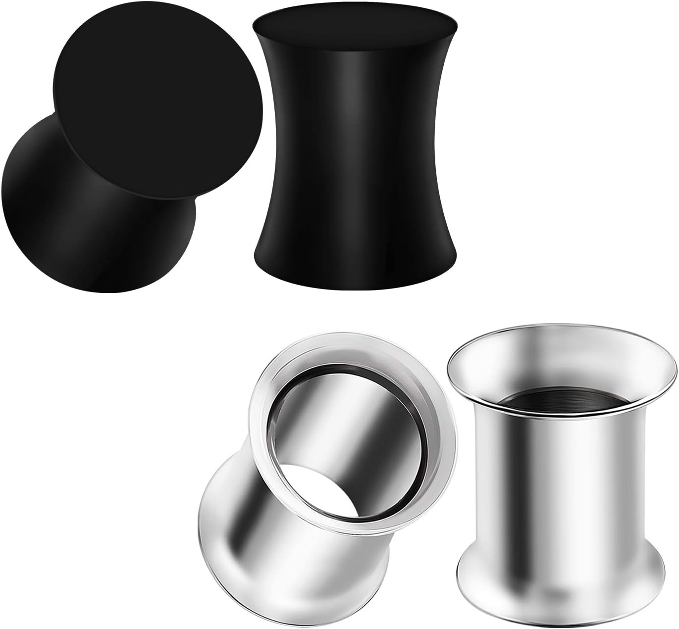Amazon.com: BIG GAUGES 2 Pairs Black Silicone Surgical Steel 0g Gauge ...