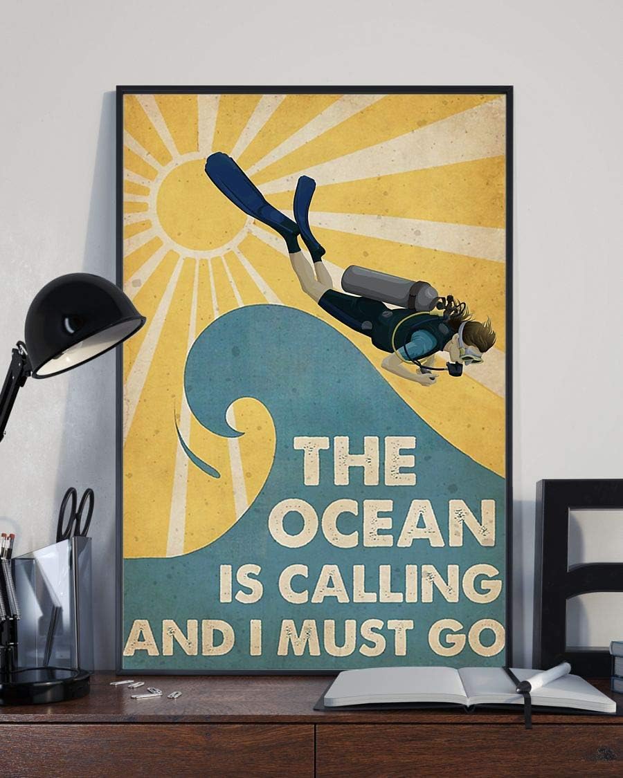 Amazon.com: N/ The Ocean is Calling I Must Go Scuba Diving Boy Poster ...