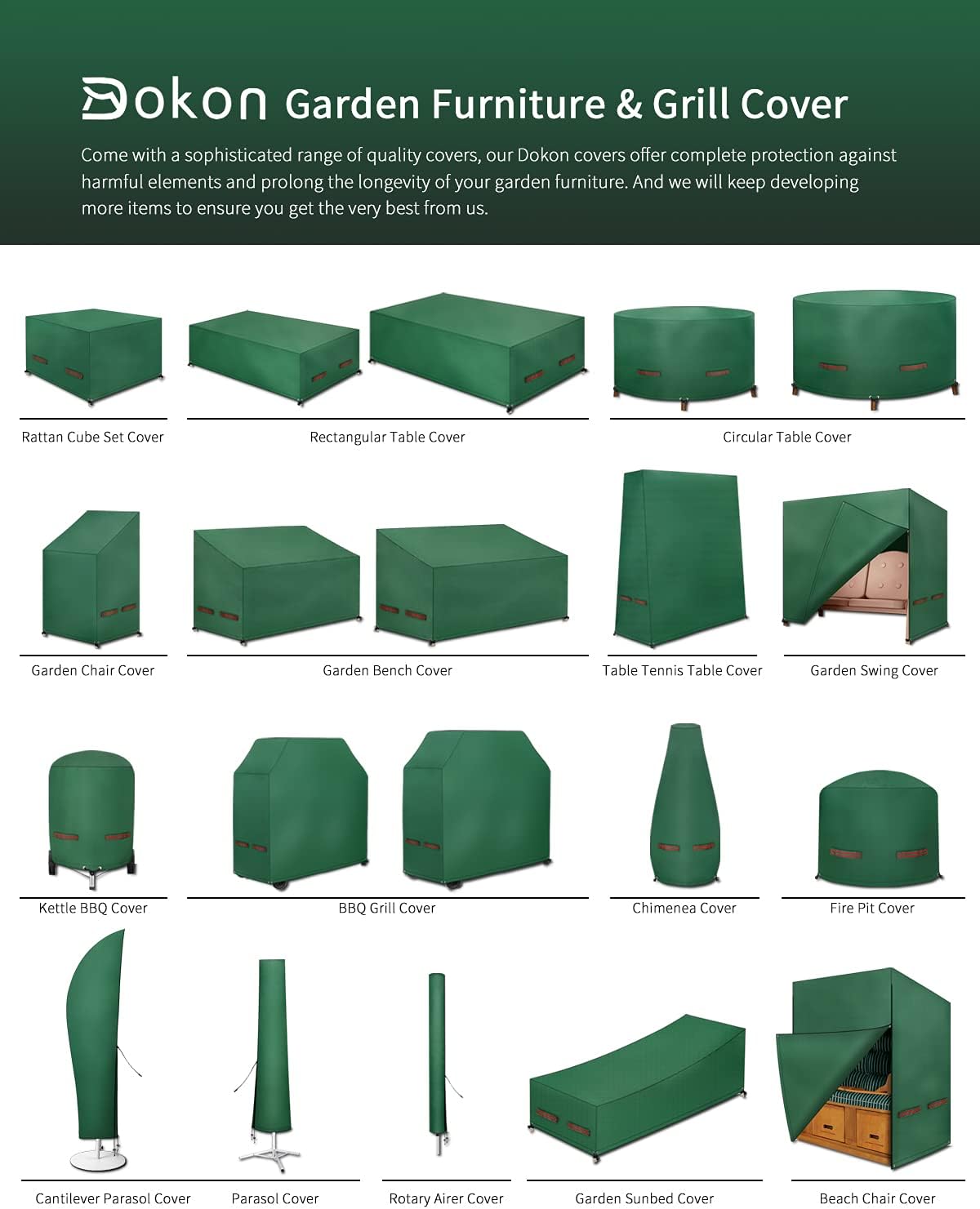 Dokon Garden Furniture Covers with Double Handles, Rectangular Outdoor ...