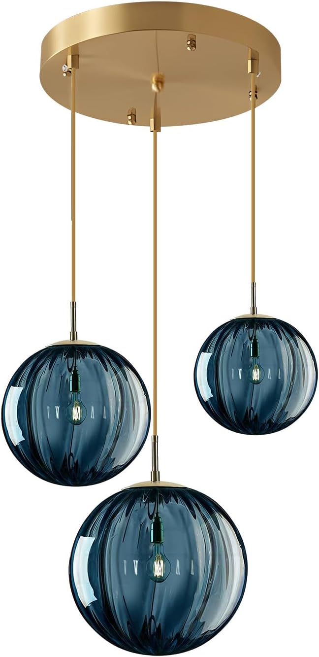 Flyrose 3-Light Cluster Pendant Lighting Blue Glass Chandelier Pendant ...