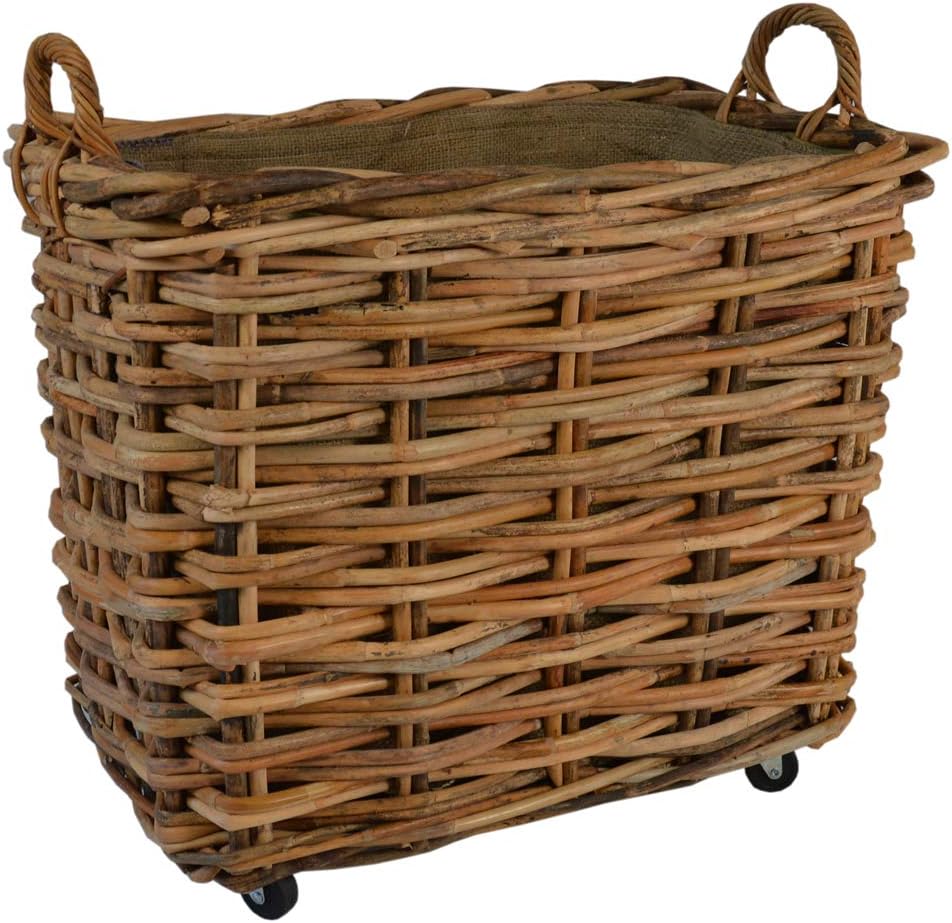 Bamboo Rattan Rectangle Extra Large Storage Log Basket with Wheels and ...