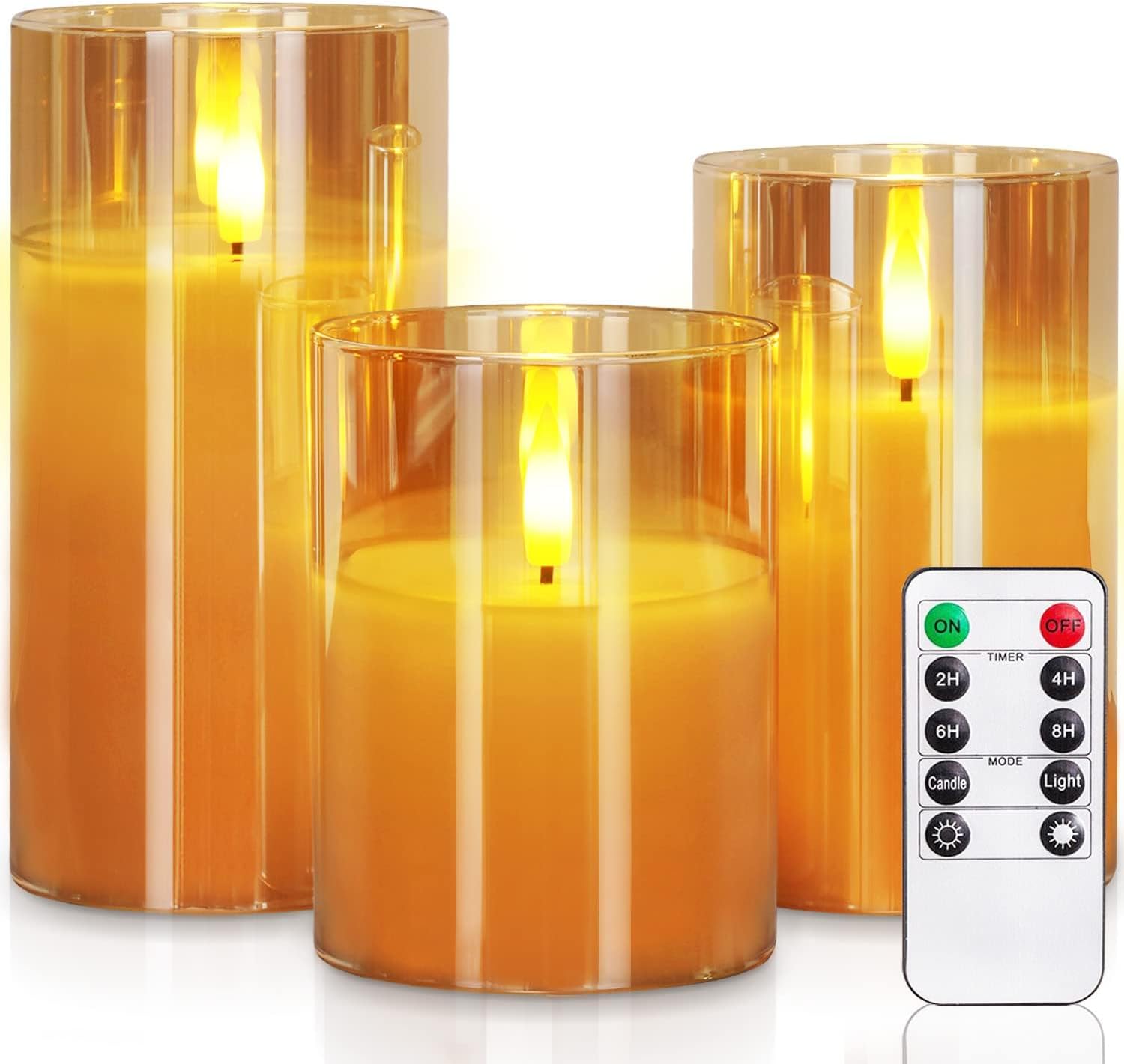 Clear Glass Flameless Candles Battery Operated with Timer, Remote ...