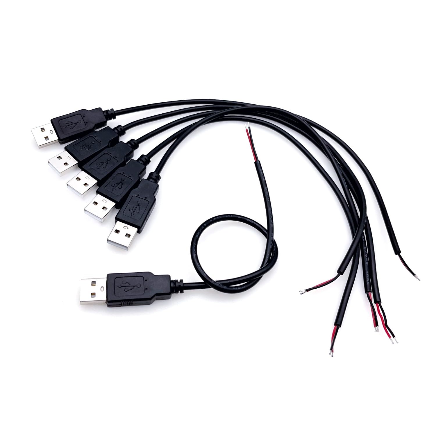 JZK 6pcs 2 Wire Core USB 2.0 Cable Male USB Plug, 30cm, 2 stripped wire ...