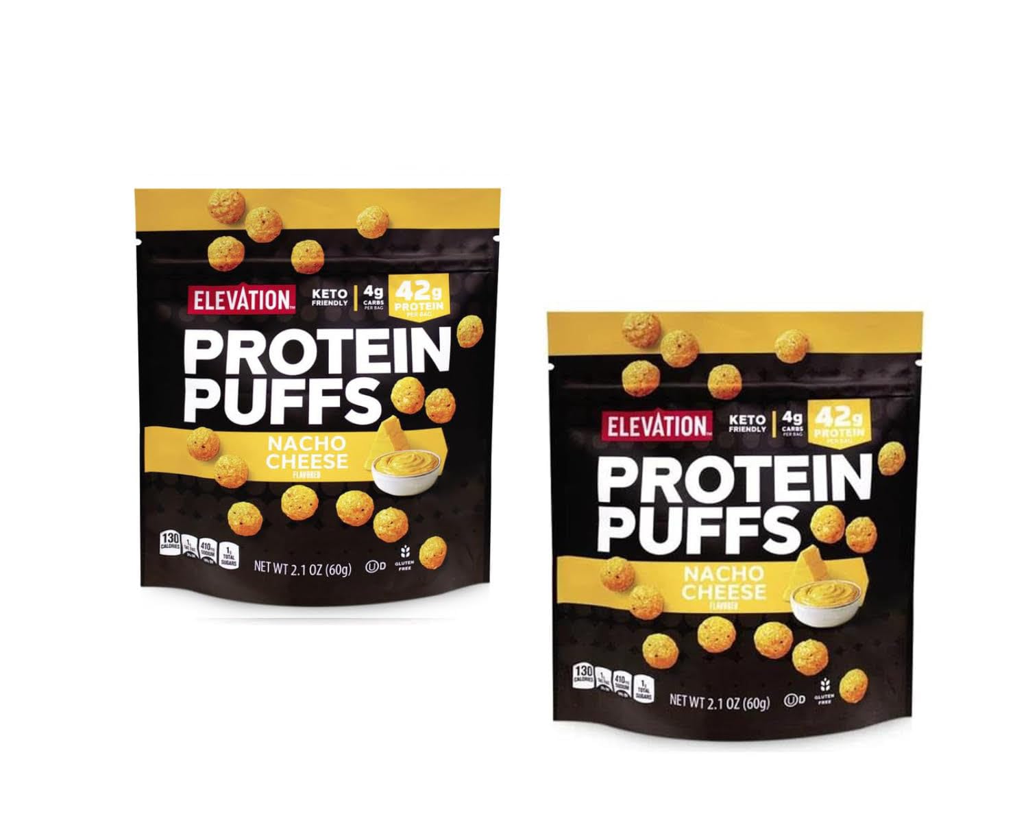 Amazon.com: Elevation Keto Friendly Protein Puffs Nacho Cheese, 42g Protein, 2.1oz 60g (Two Bags)