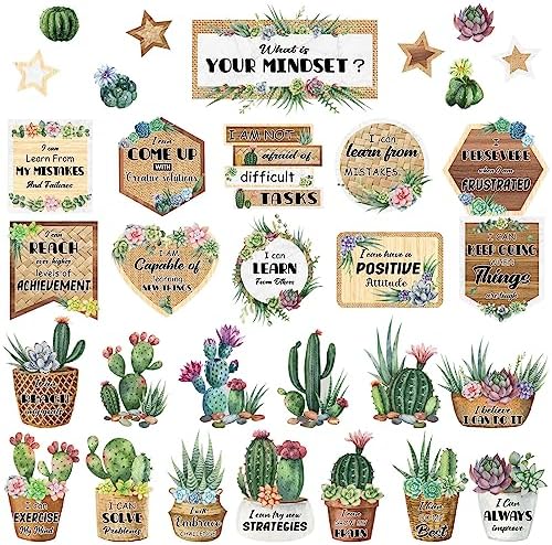 Amazon.com: 40 Pieces Cactus Growth Mindset Bulletin Board Set Grow You ...