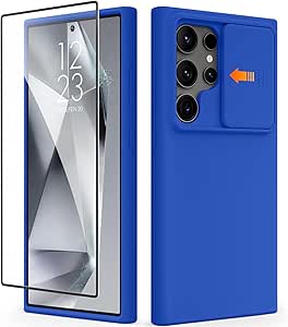 GVIEWIN for Samsung Galaxy S24 Ultra Case [Slide Camera Cover + Screen Protector] Soft Silicone ...