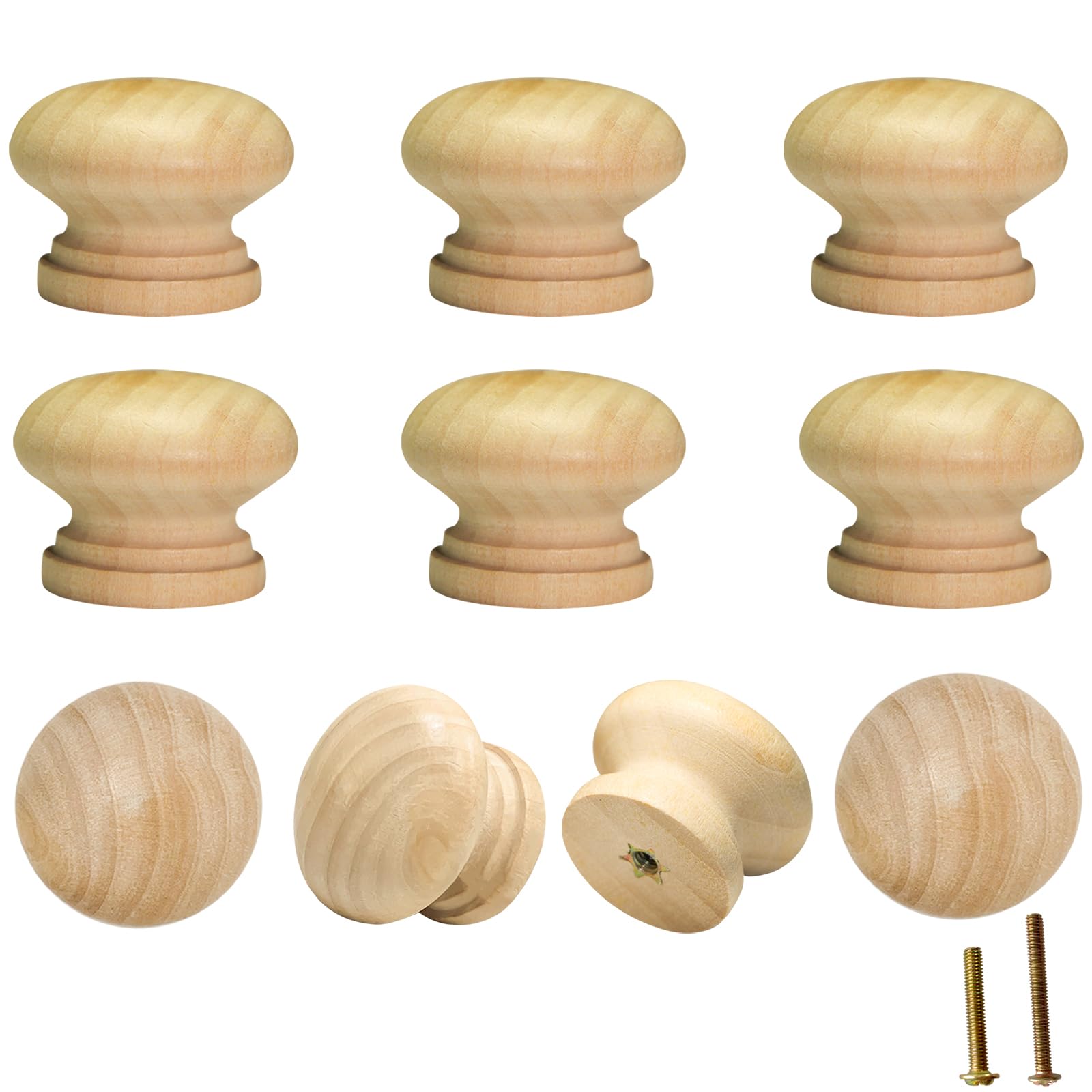 M MIMHOOY 10PCS Wood Knobs for Dresser Drawers, Unfinished Mushroom Wooden Knobs for Cabinets ...