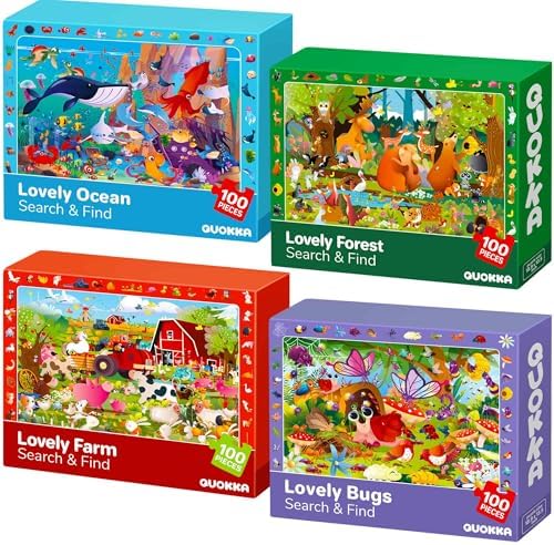 Amazon.com: QUOKKA 100 Piece Puzzles for Kids Ages 4-6 – 4xSET Jigsaw ...