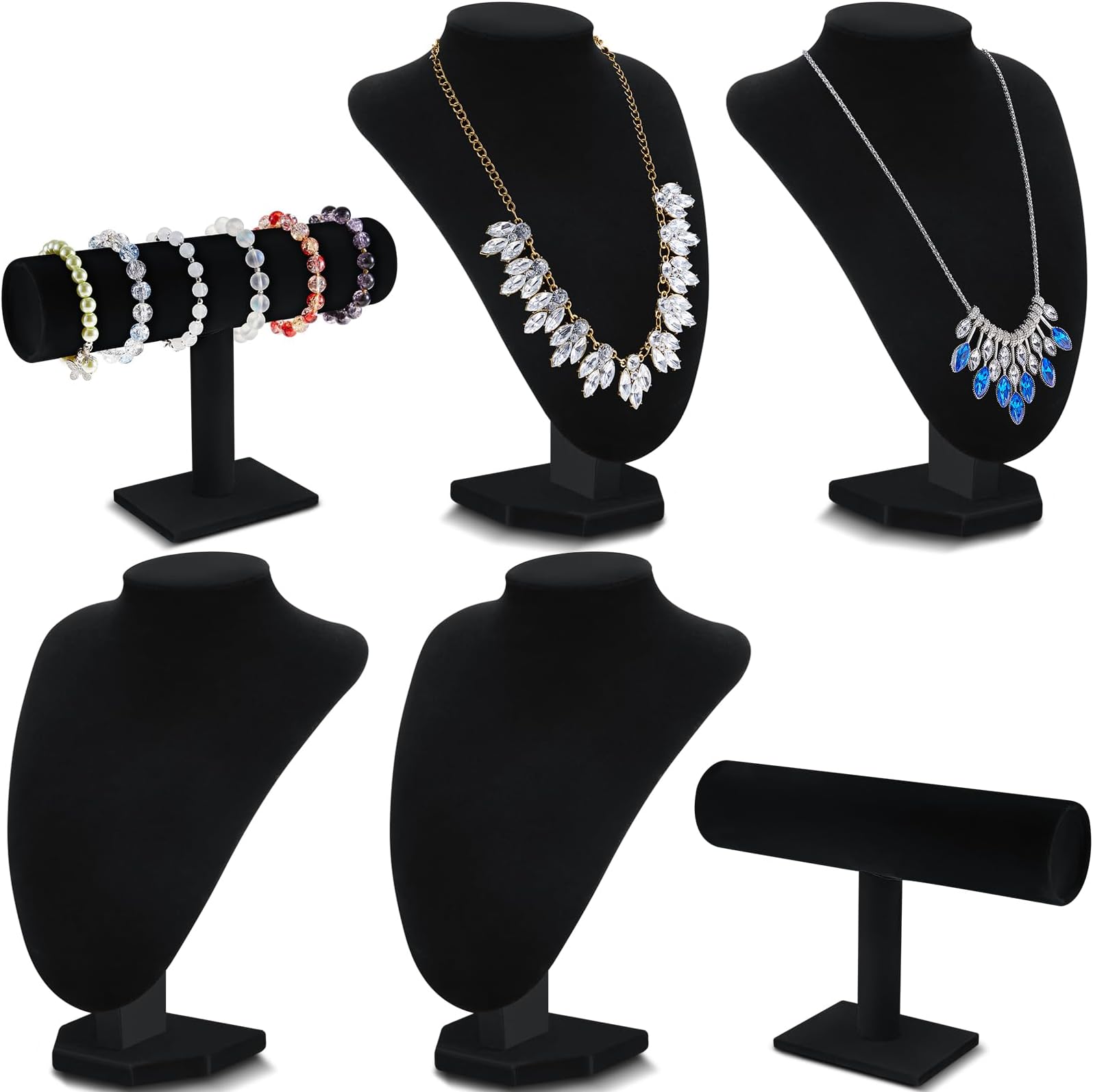 Amazon.com: 7TH VELVET 6 Pieces Black Velvet Necklace Display, Jewelry ...