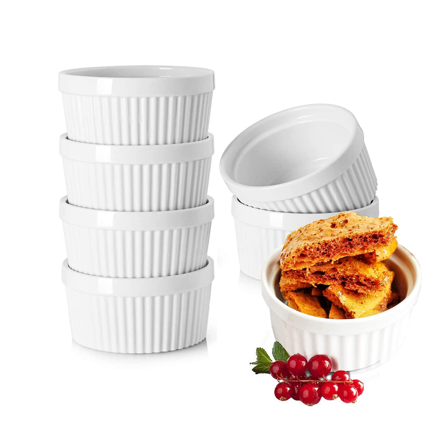 YBCPACK 150ml Ramekins Set of 6 - Porcelain Souffle Dish for Small ...