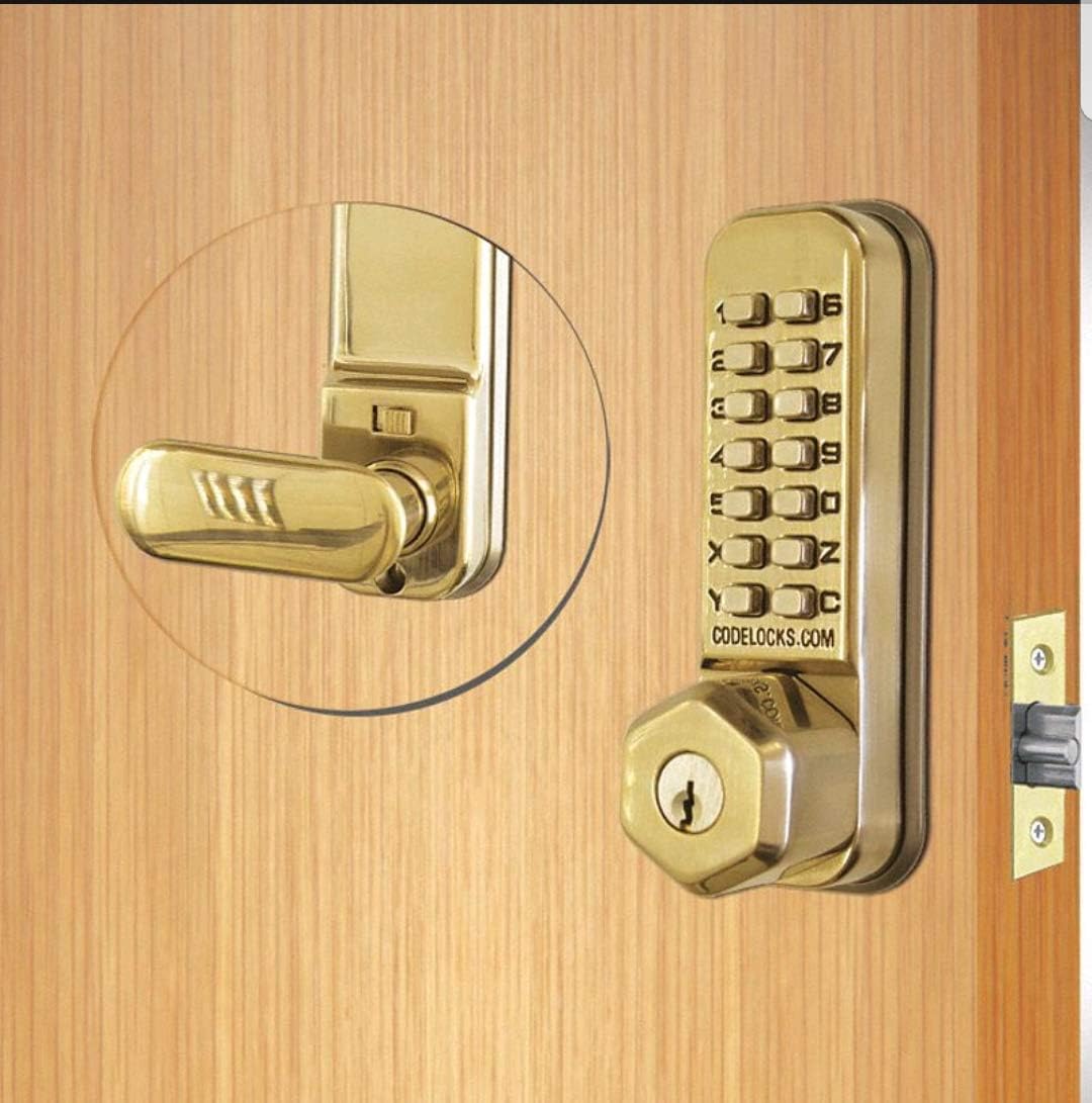 Codelocks CL250K PB Polished Brass Tubular Latch with Key Override-New ...