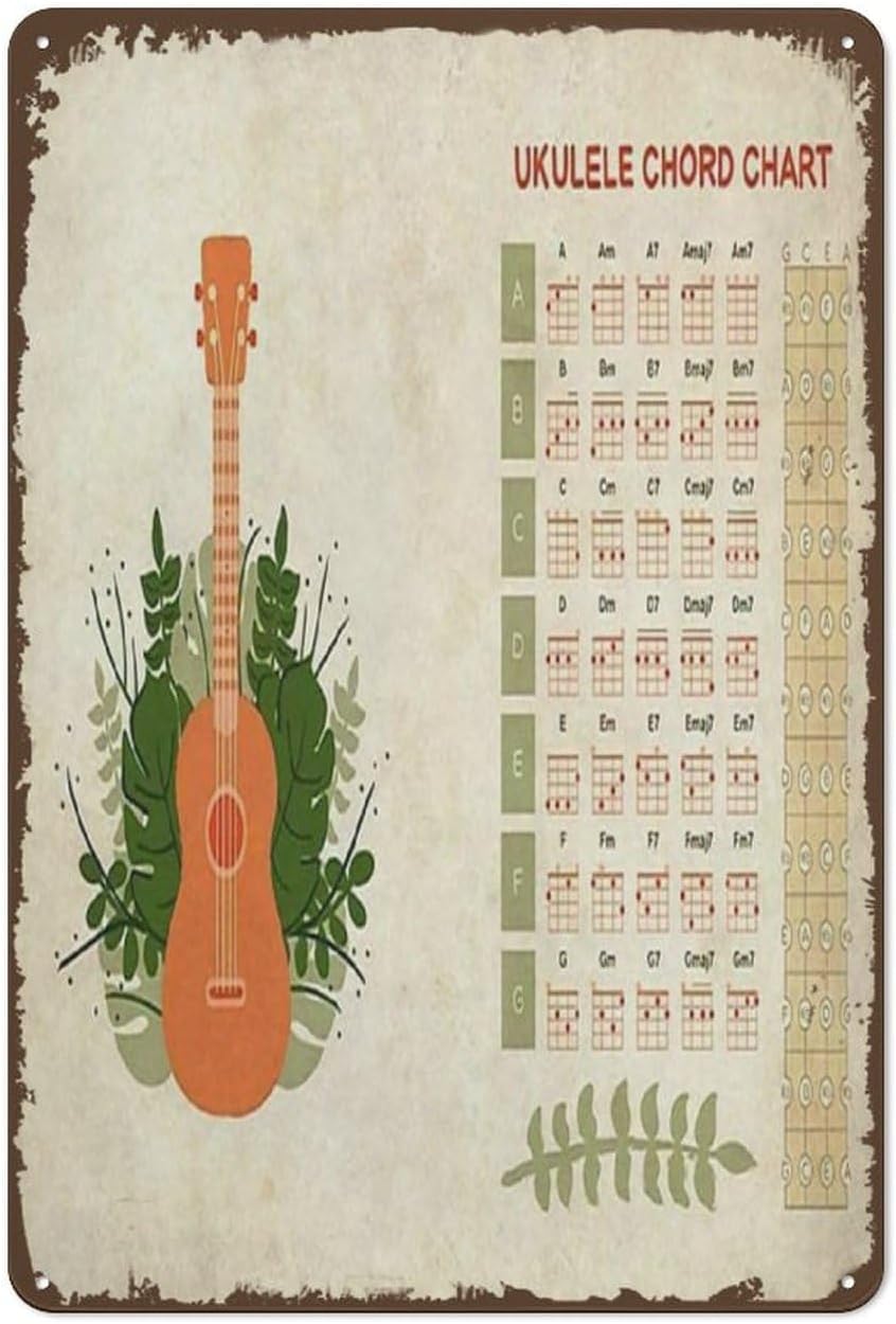 Amazon.com: Ukulele Knowledge Posters Metal Signs Ukulele Chord Chart ...