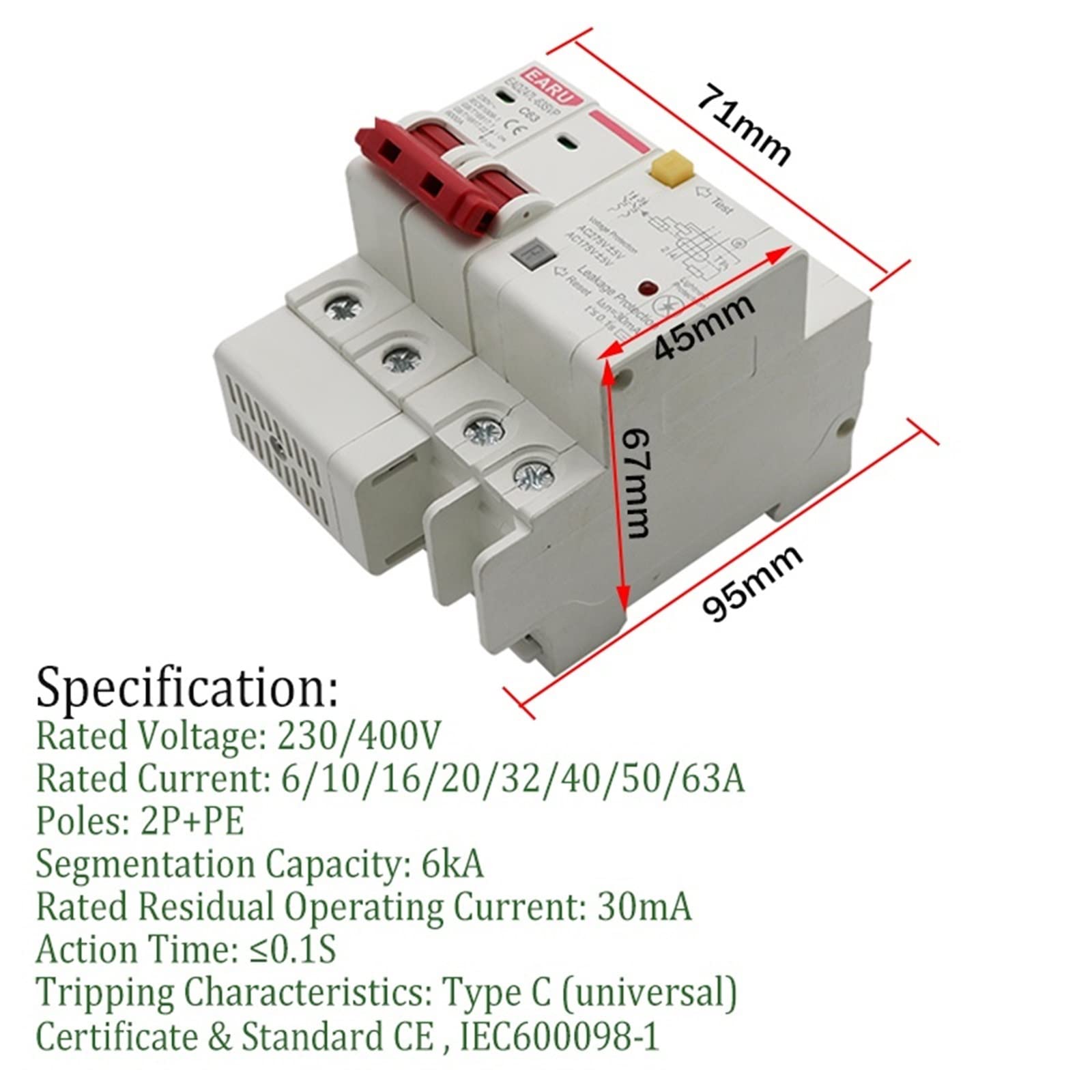 Snapklik.com : RIQVFAEUN 230V 2P SPD Residual Current Circuit Breaker