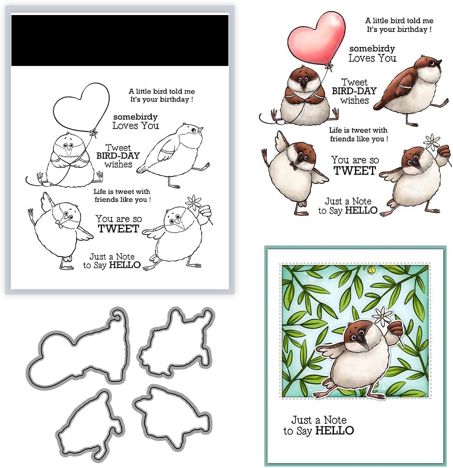 Amazon.com: Cute Funny Fatty Birds with Heart Clear Stamps and Cutting ...
