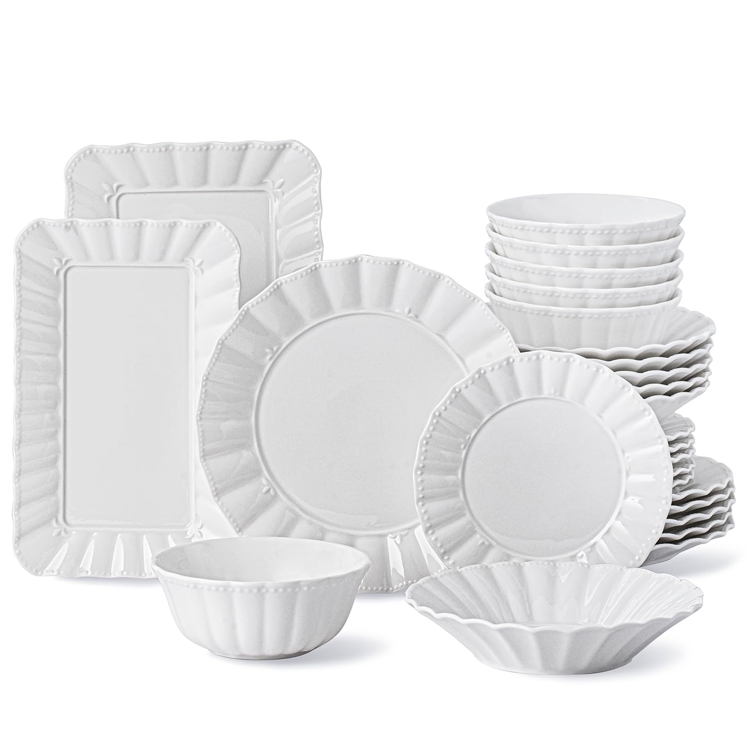 Plates and Bowls Sets, 26 Piece w/Rectangula Dinnerware Sets, Porcelain ...