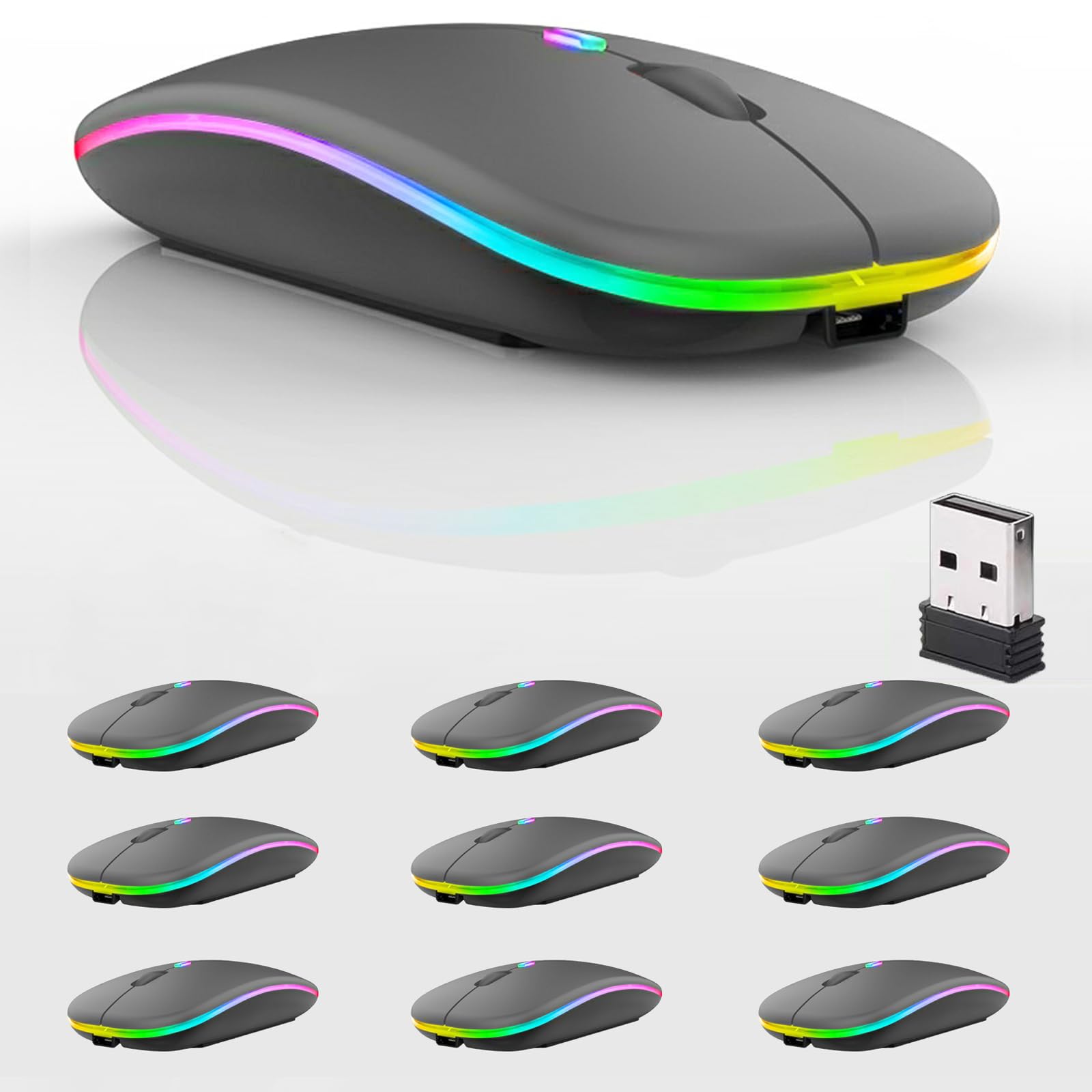 Amazon.com: 10 Pack Wireless Bluetooth Mouse,LED Dual Mode Rechargeable ...